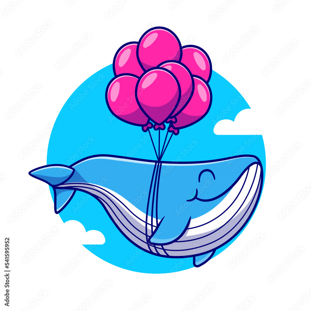 Cute Whale Floating With Balloon Cartoon Vector Icon Illustration ...