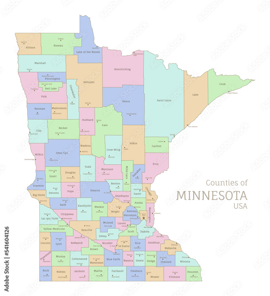 Image vectorielle Stock Counties of Minnesota, administrative map of ...
