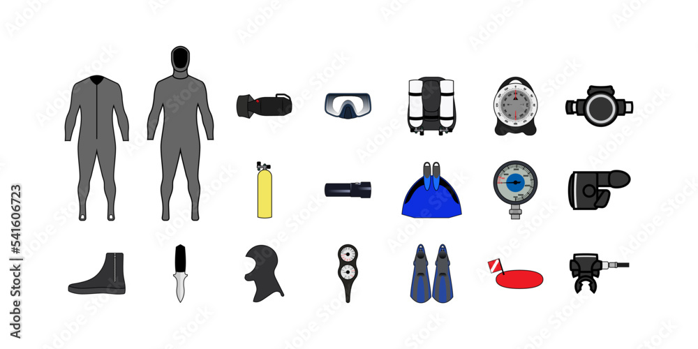 Diving set pictograms vector illustration. Stock Vector | Adobe Stock