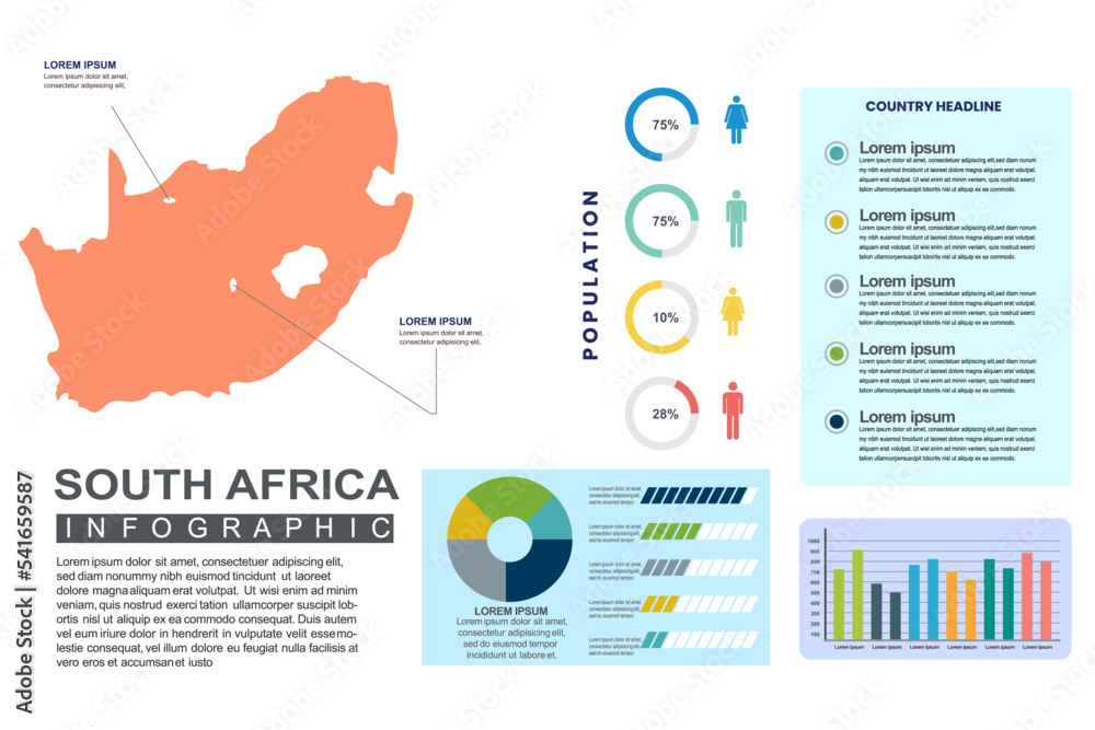 South Africa detailed country infographic template with world ...
