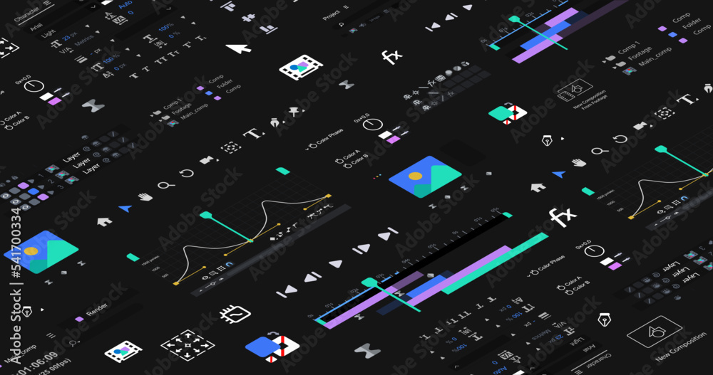 Isometric dark background software windows for a motion designer ...