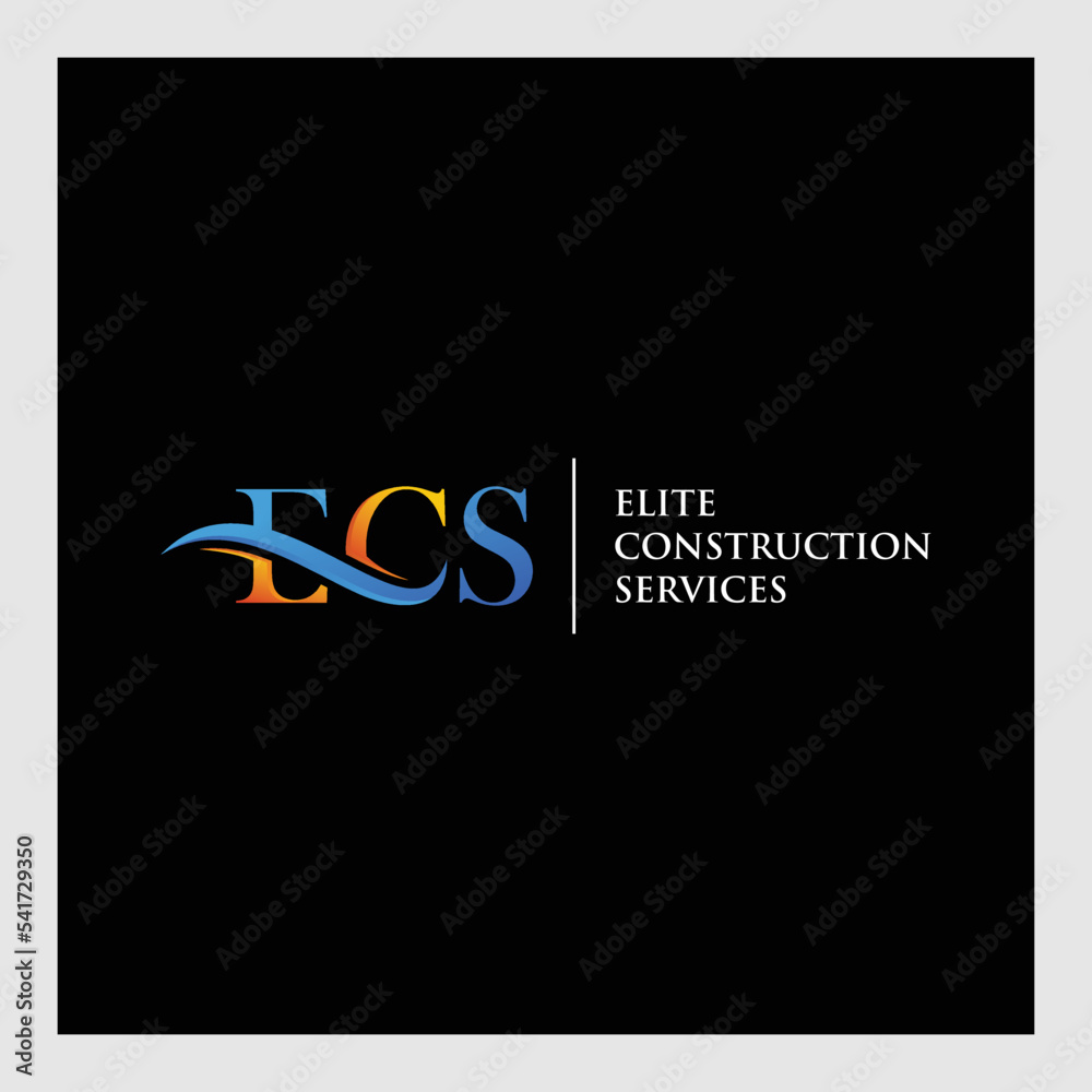 initial letter ECS logotype company name colored blue and swoosh design ...