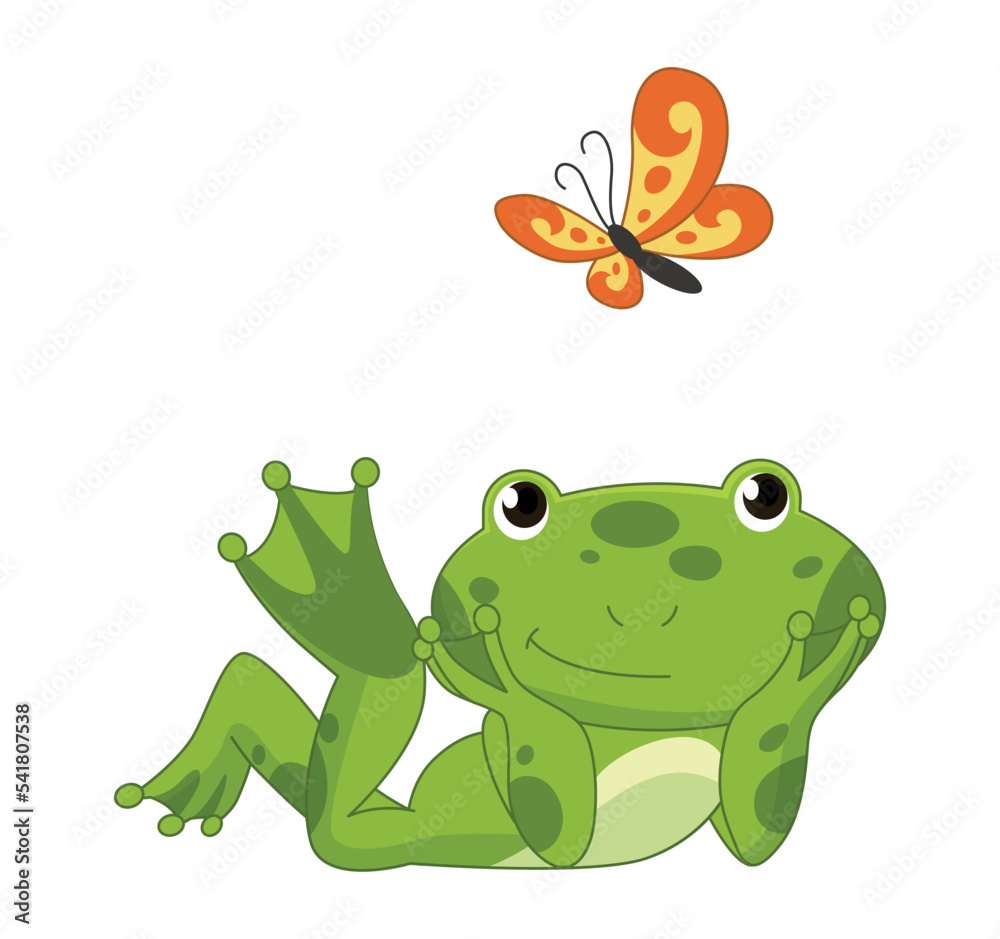 Cartoon frogs Funny cartoon frog. Little amphibia character lying and ...