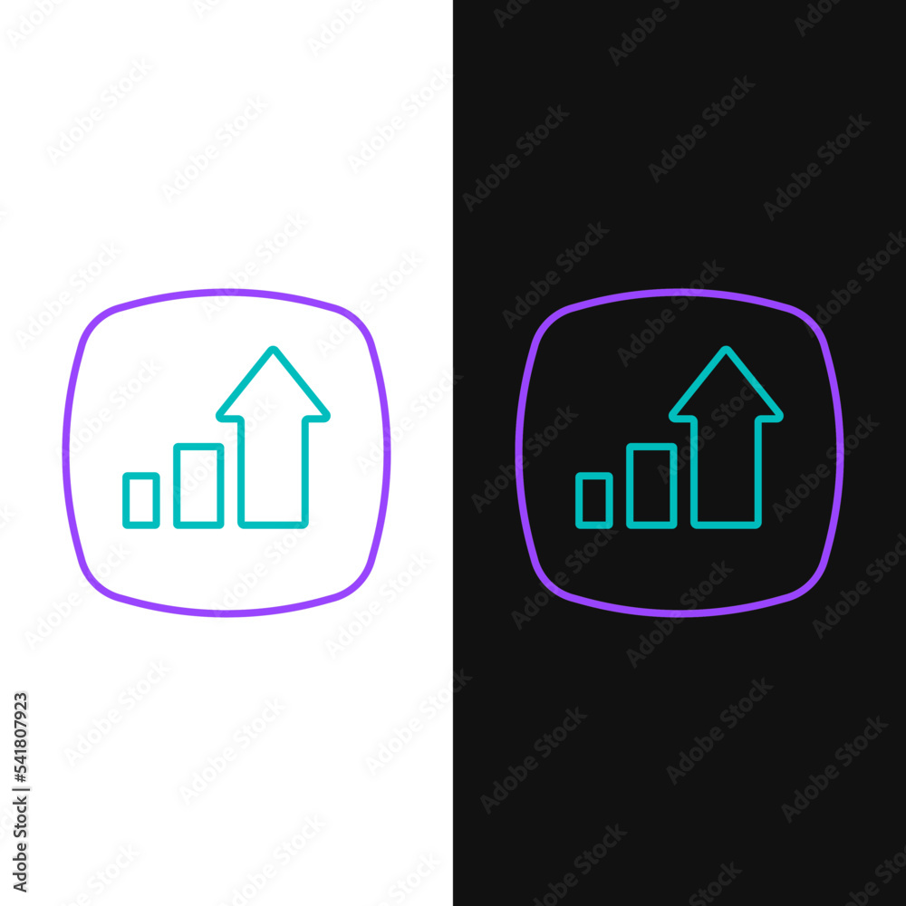 Line Financial growth increase icon isolated on white and black background. Increasing revenue ...