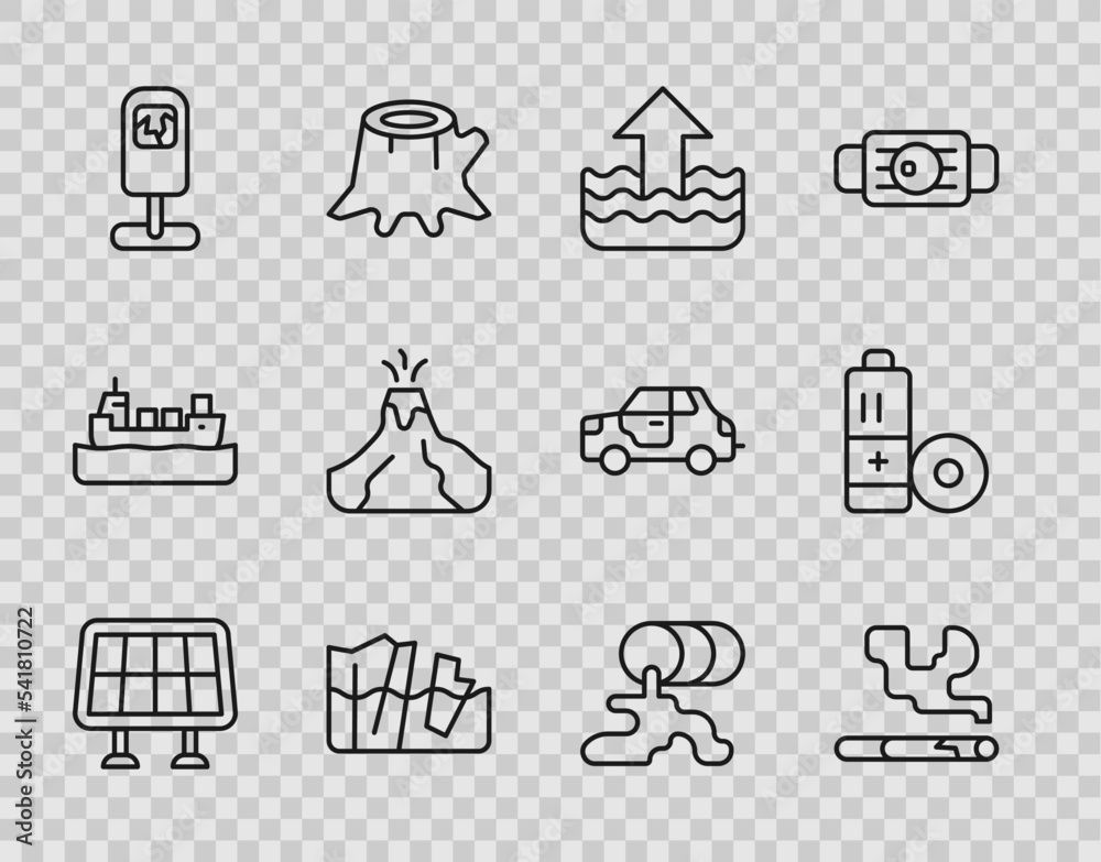 Set line Solar energy panel, Cigarette, Rise in water level, Glacier ...