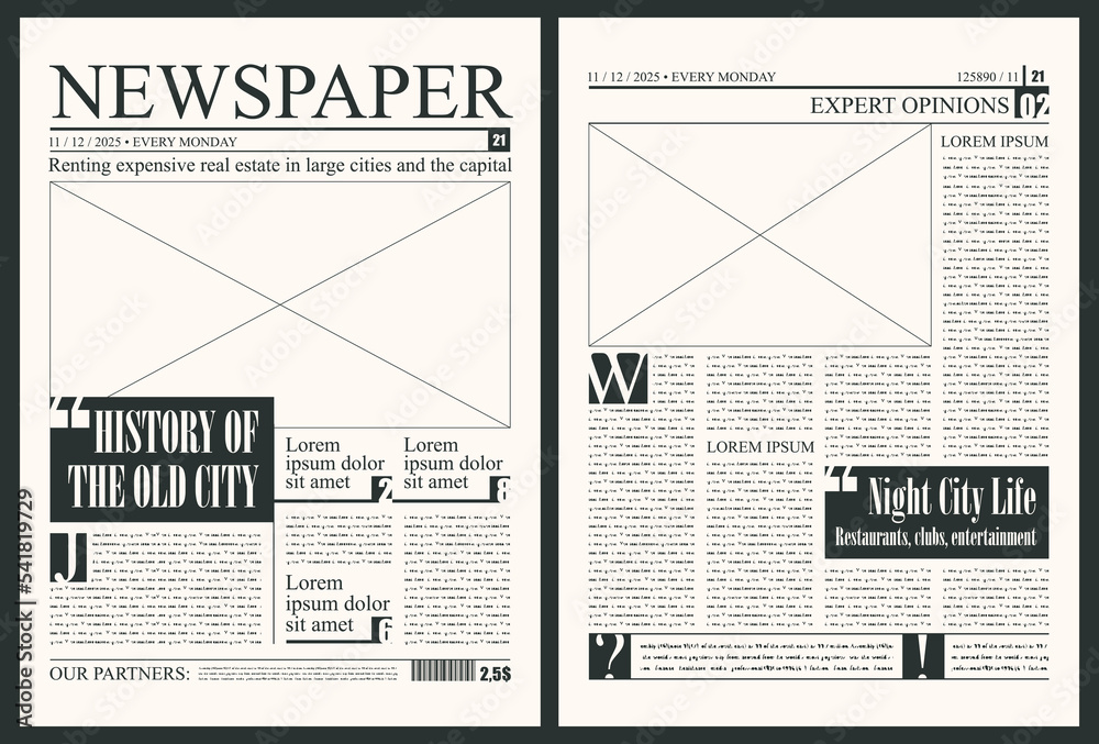Vector template for the layout of the newspaper. Newspaper columns with ...
