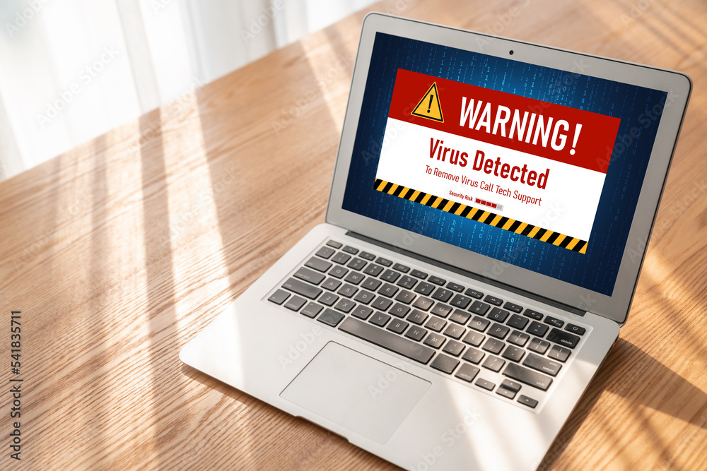 Stock-Foto „Virus warning alert on computer screen detected modish ...