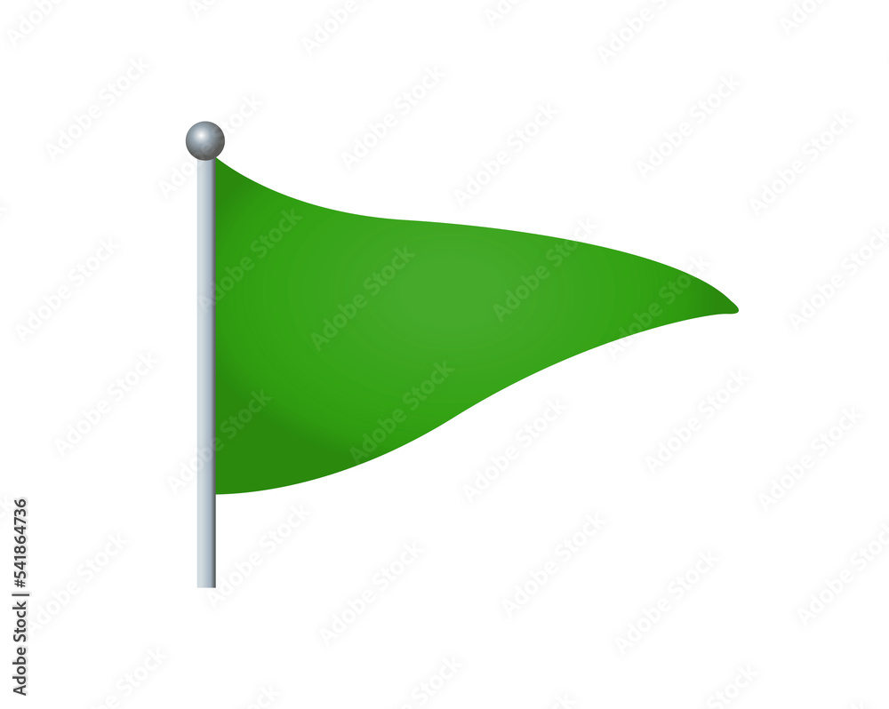 The isolated triangular gradient green flag icon with silver pole on ...