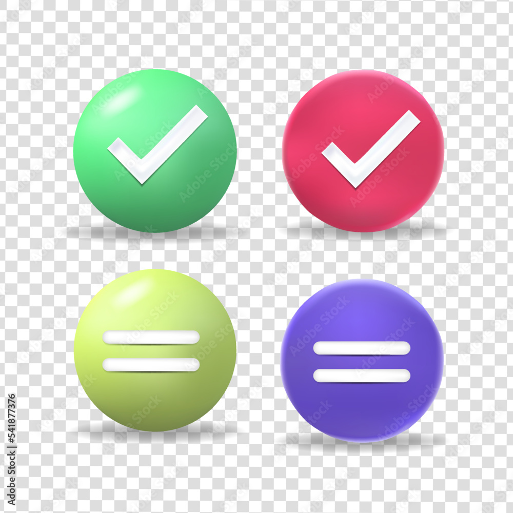 Realistic right and wrong 3D Button. A set of glossy round icons with a ...
