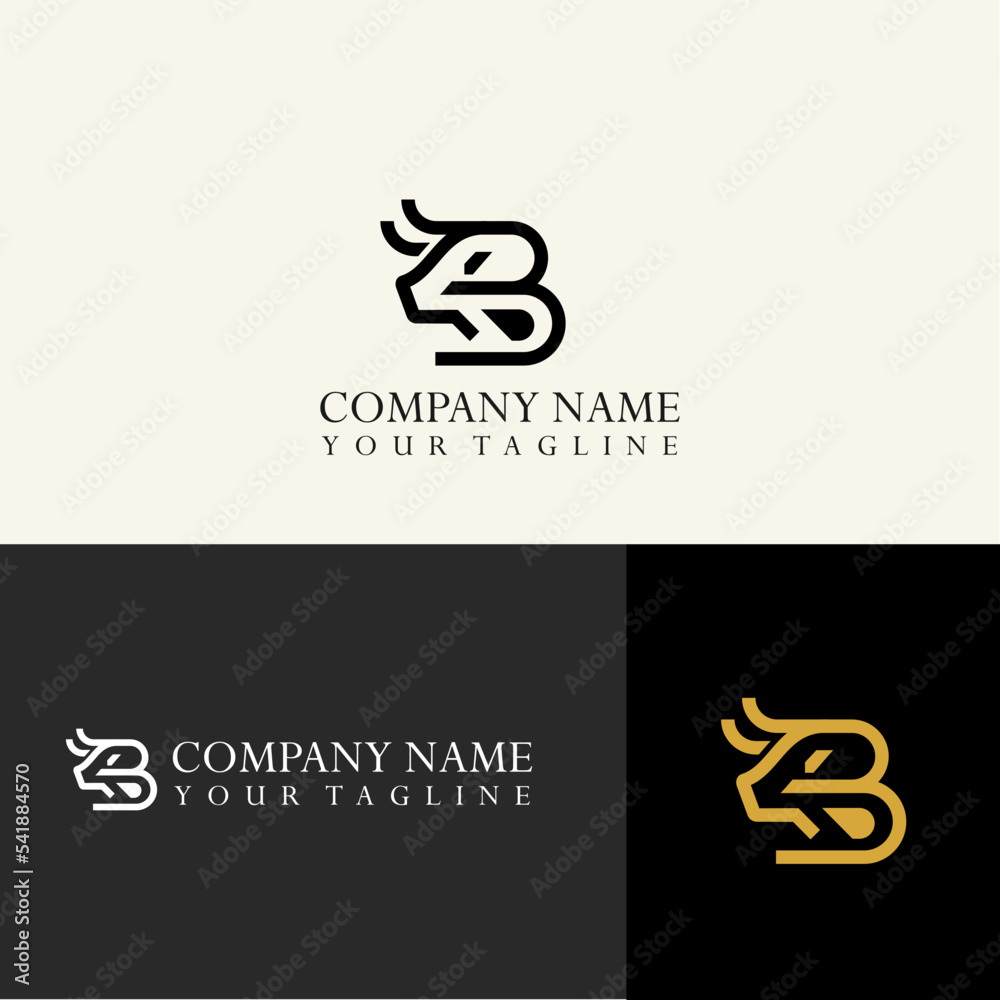Initial letter B with Bull logo concept, head buffalo, bull, cow, angus ...