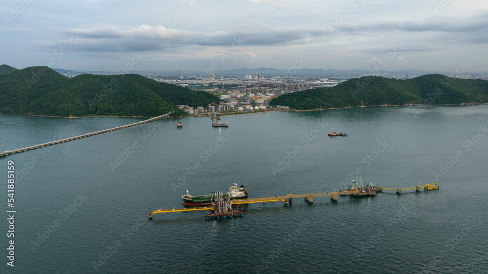 oil tanker ship loading in port, Oil tanker ship under cargo operations ...