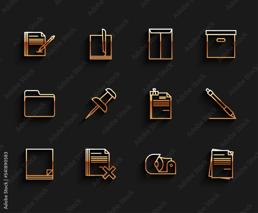 Image vectorielle Stock Set line File document, Delete file, Blank notebook and pen, Scotch ...