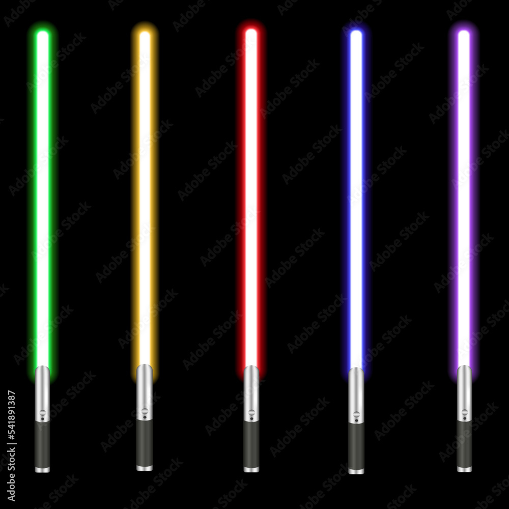 A set of vector light star swords of different colors. Neon design ...