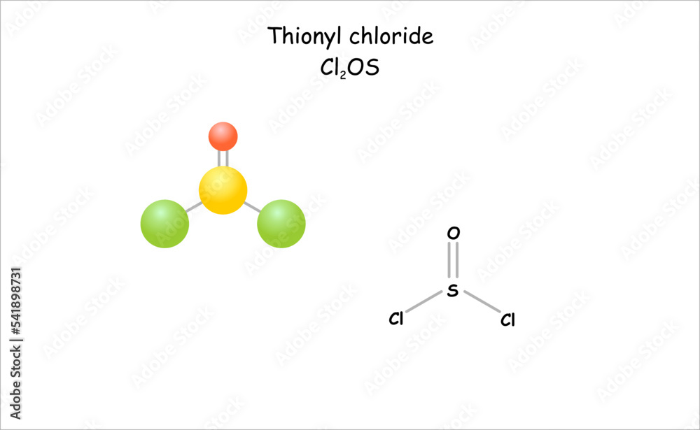 Stylized molecule model/structural formula of thionyl chloride Stock ...