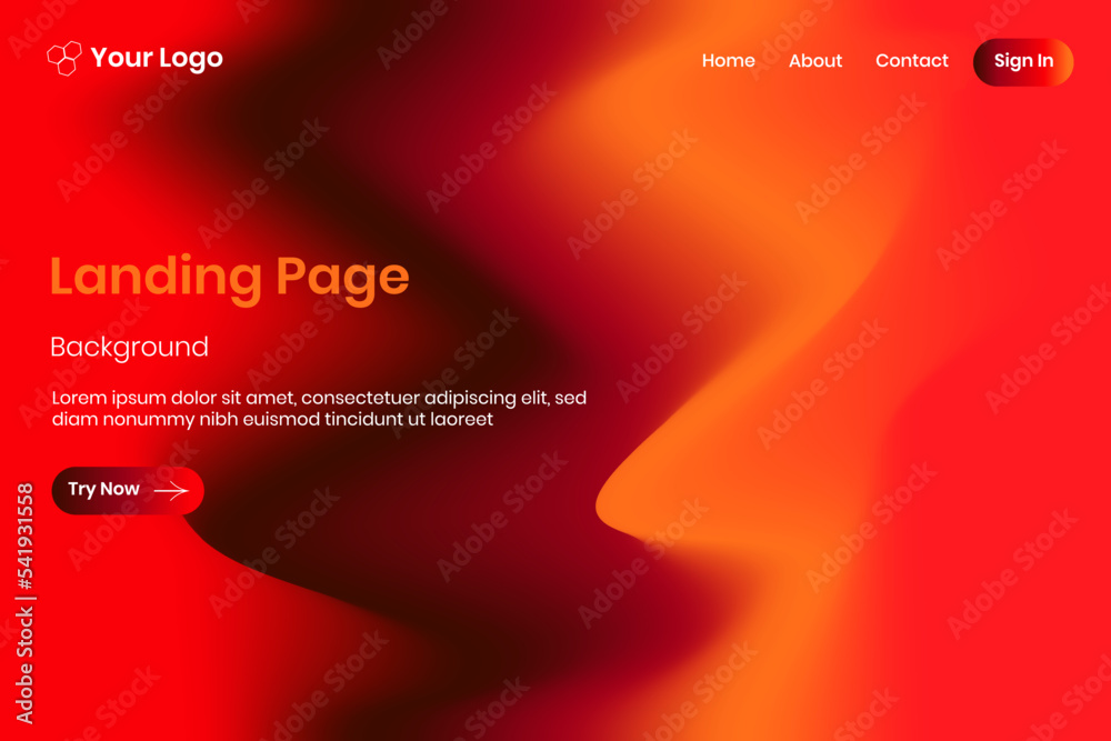 Abstract fluid wave background gradient effect design. Website landing page, homepage template ...