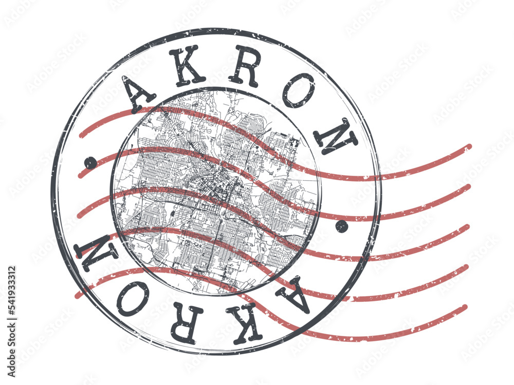 Vector de Stock Akron, OH, USA Stamp Map Postal. Silhouette Seal Roads ...