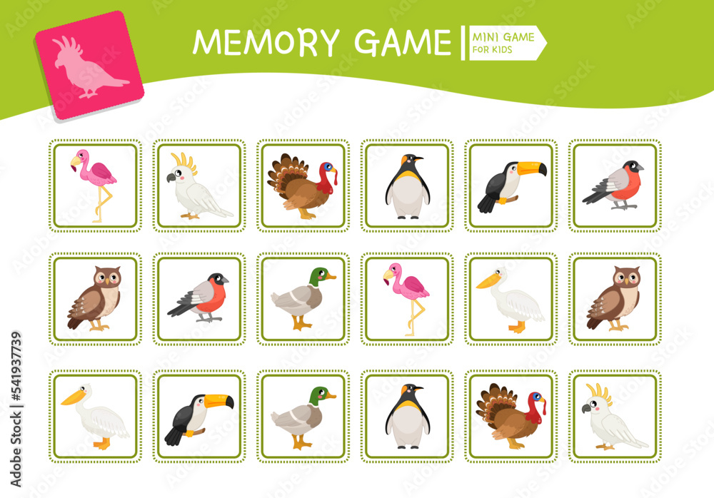Memory game for preschool children, vector cards with cute cartoon ...