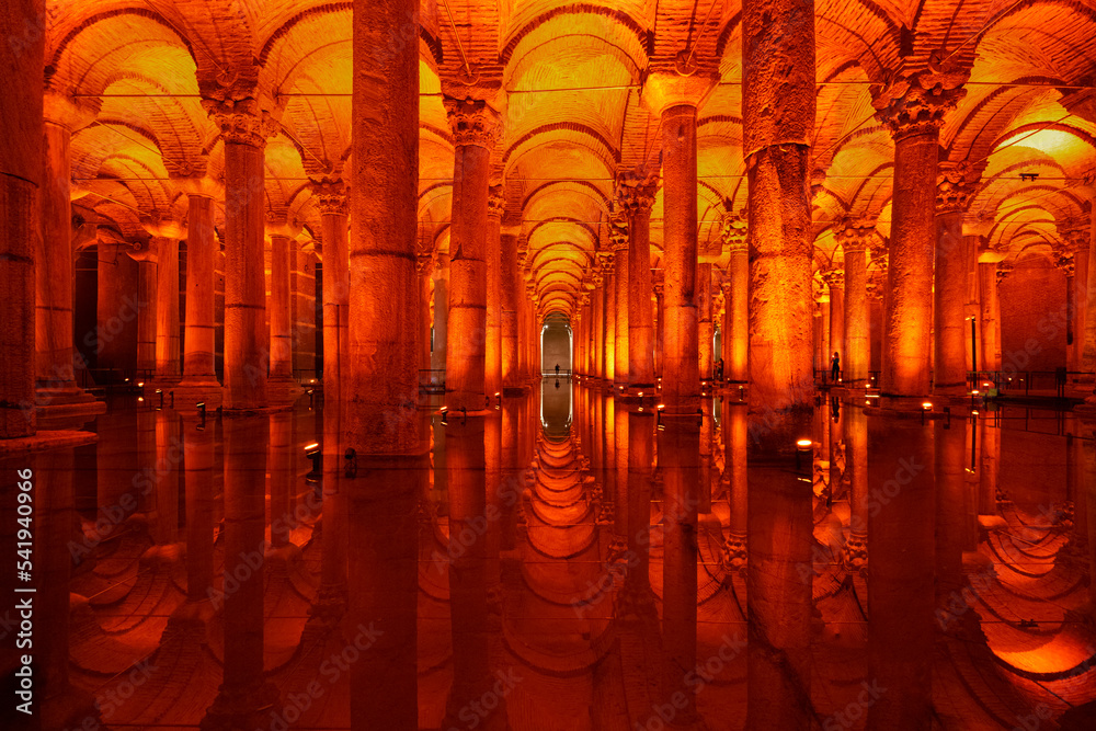 Wide angle view of Basilica Cistern (Yerebatan Sarnici). Basilica ...