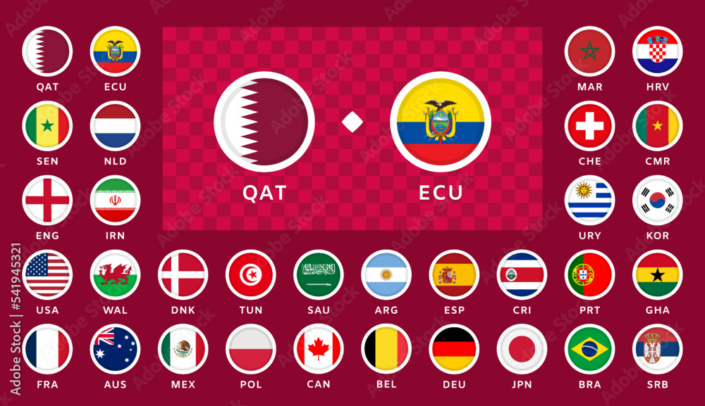 Versus between two Teams Template. Set of round Icons of National Flags ...