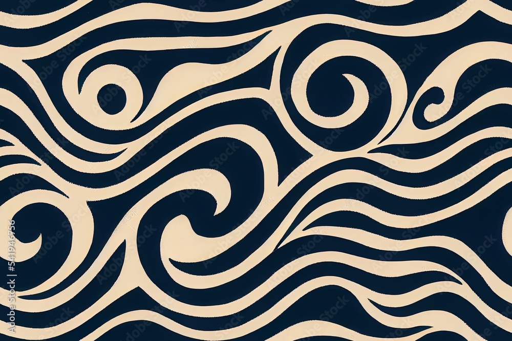 white and blue ikat ethnic design background. Seamless curvy waves ikat pattern in tribal, folk ...