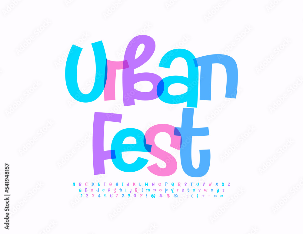 Vector creative flyer Urban Fest. Fancy watercolor Font. Handwritten set of Alphabet Letters ...