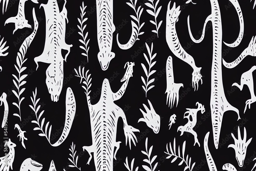 seamless pattern with predator dino. Prehistoric animal hand drawn ...