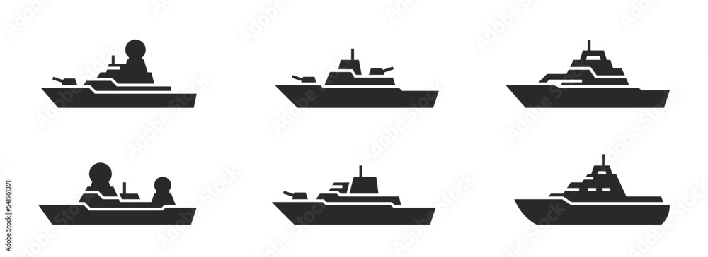 warship icon set. military ships and naval vessels. isolated vector ...