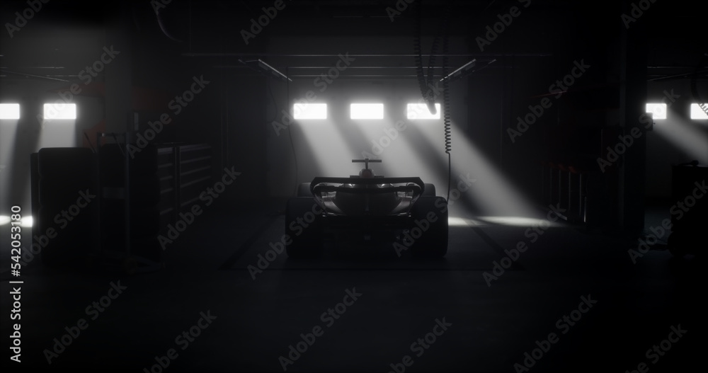 Back view silhouette of a modern generic sports racing car standing in ...