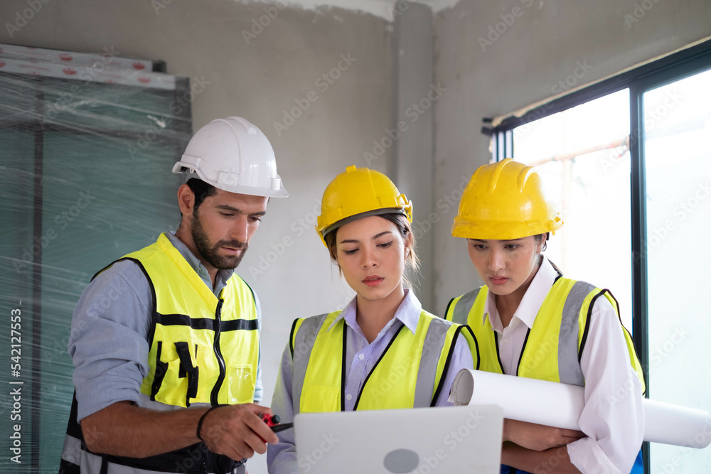 Engineers on building site. Engineer are working contruction on site ...