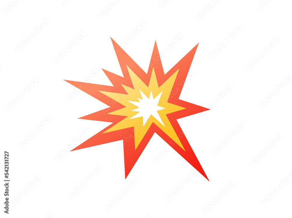 Cartoon-styled red, yellow fiery burst collision star icon on ...