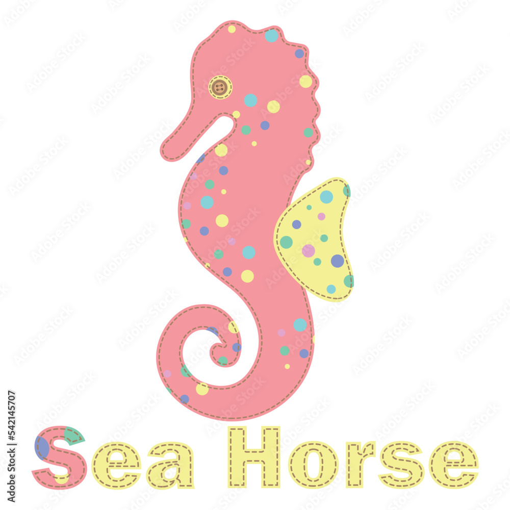 Patchwork vector drawing with a sea horse. Cute vector cartoon seahorse ...