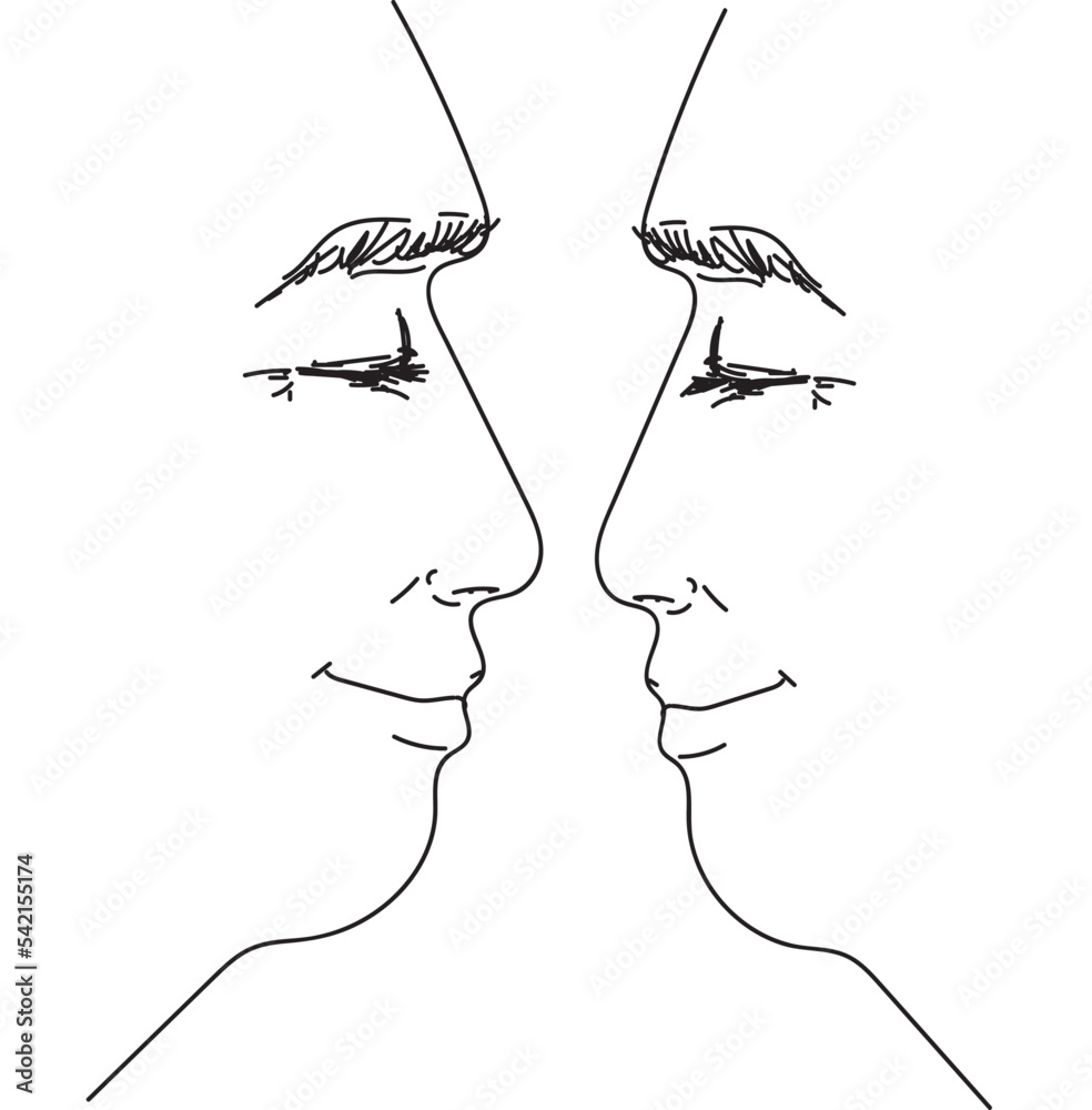 only white linear two happy love faces silhouetts side profile ...