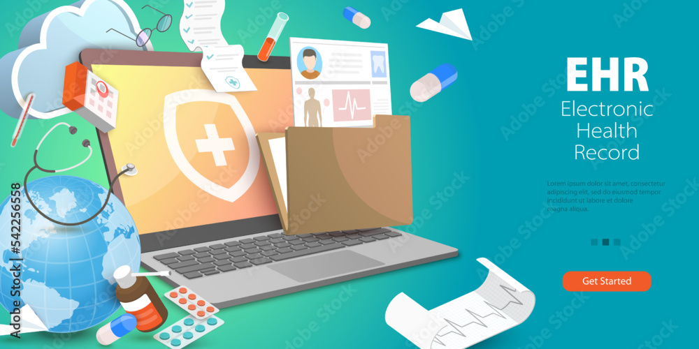 3D Vector Conceptual Illustration of EHR as Electronic Health Record ...