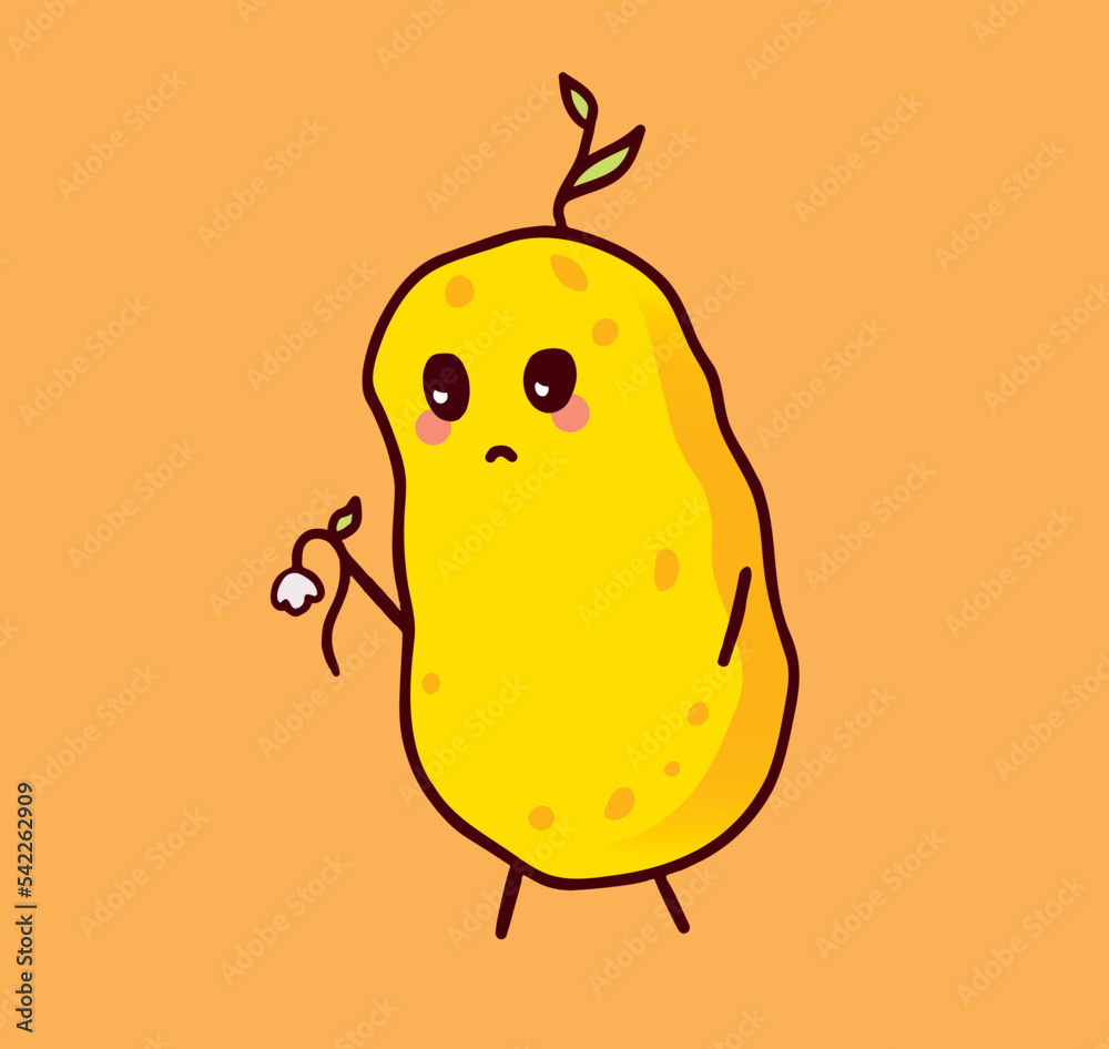 Cute sad potato character with withered flower cartoon vector ...