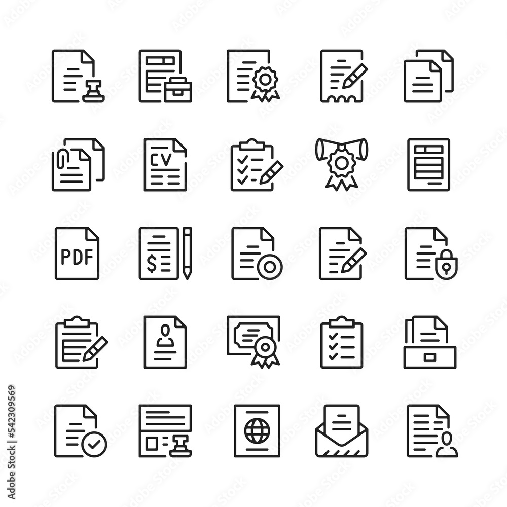 Document line icons. Outline symbols. Vector line icons set Stock ...