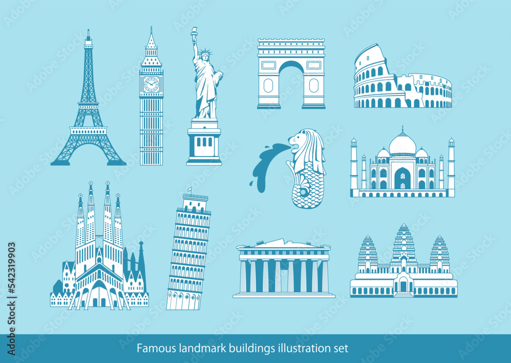 World famous buildings vector illustration set ( world heritage ...