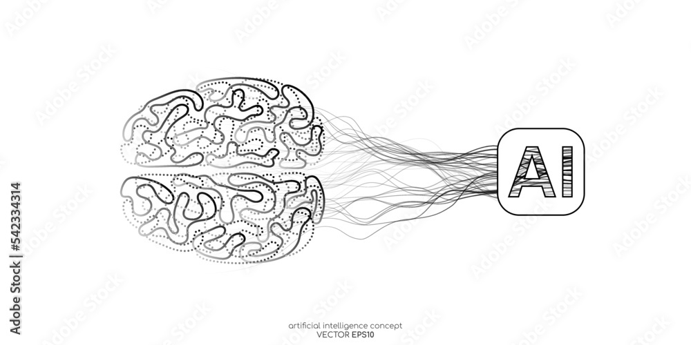 Vector illustration left right human brain black line and neural ...
