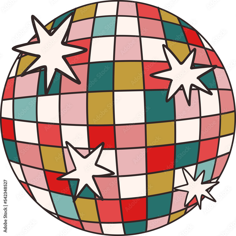 Disco ball Christmas clipart illustration retro groovy hand drawn style ...