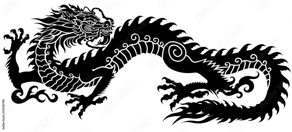 Chinese dragon silhouette. Traditional mythological creature of East ...