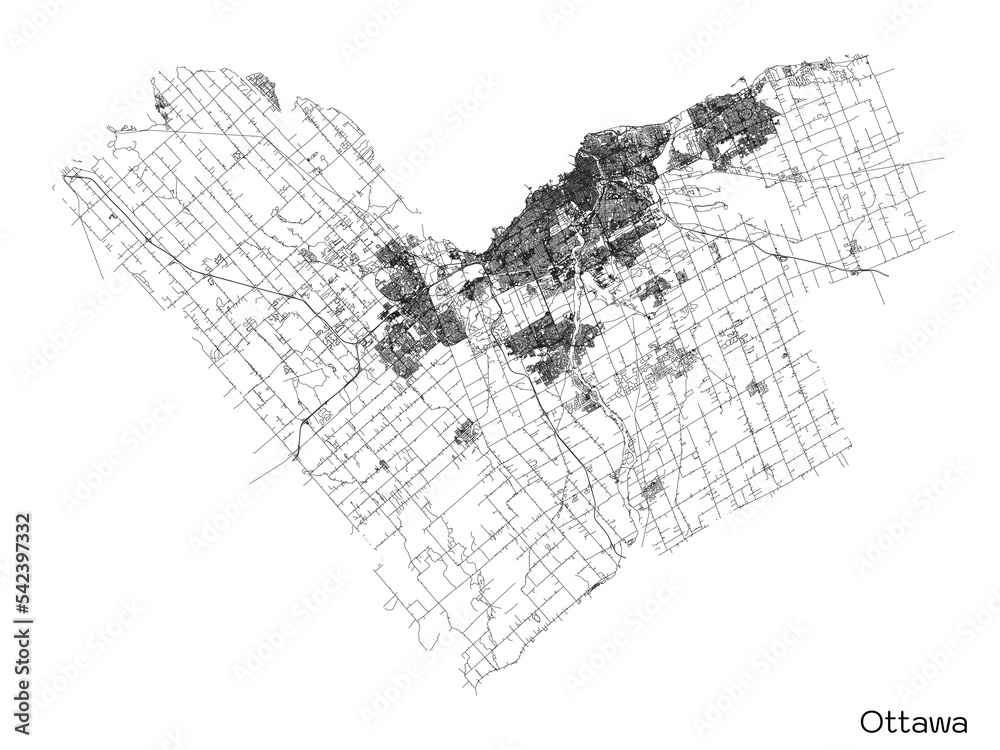 Vector de Stock Ottawa city map with roads and streets, Canada. Vector ...