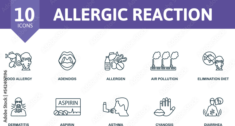 Allergic Reaction Icon Set Monochrome Simple Allergic Reaction Icon Collection Food Allergy