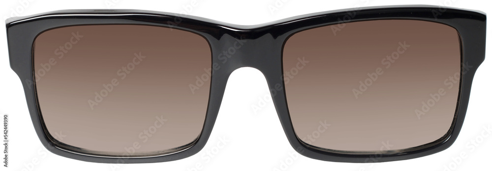 Classic black sunglasses front view, isolated, partial transparency ...