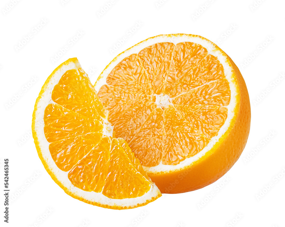 Orange citrus fruit isolated on white or transparent background. Two ...