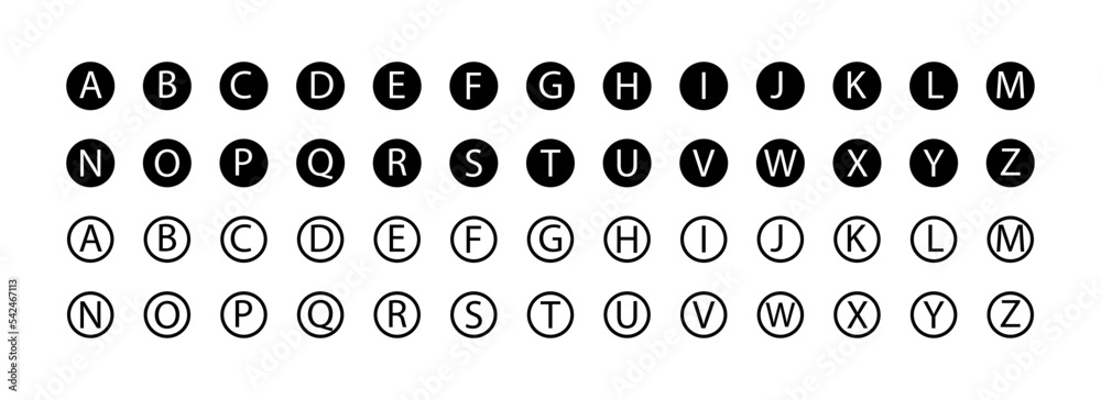 Alphabet icon. Alphabet font in a circle symbol. Vector sign. Stock ...