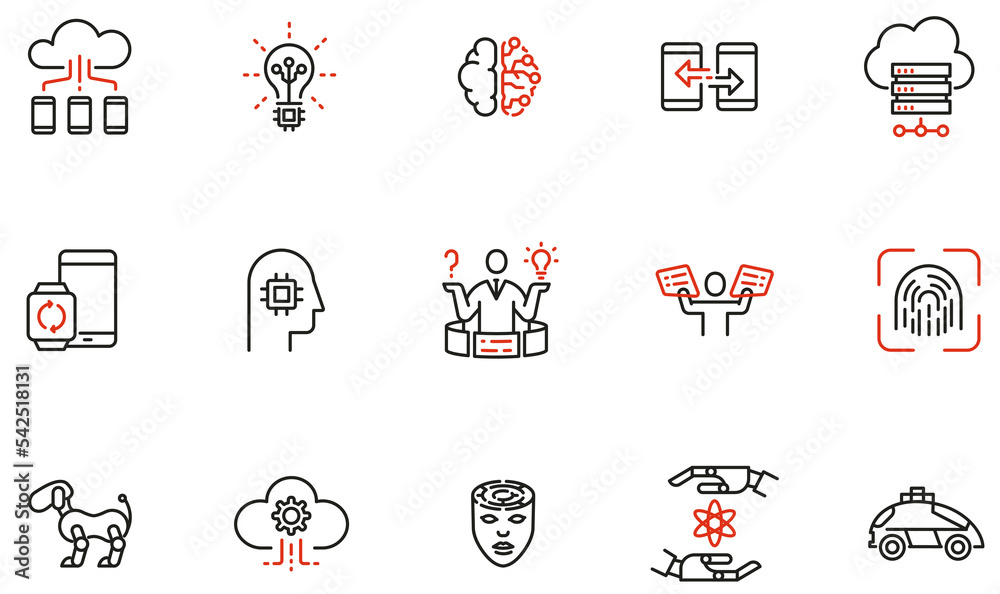 Vector Set of Linear Icons Related to Technology Automation and ...