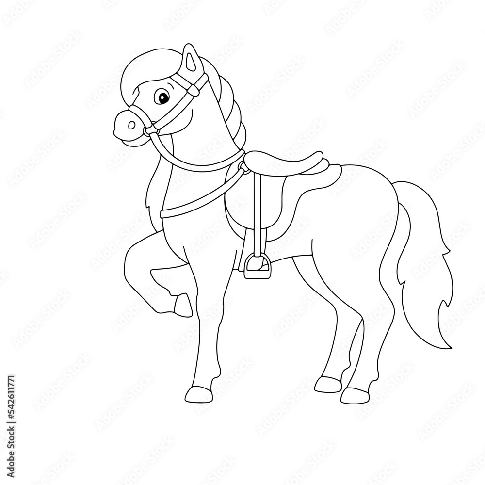 Cute horse. Farm animal. Coloring page for kids. Digital stamp. Cartoon ...