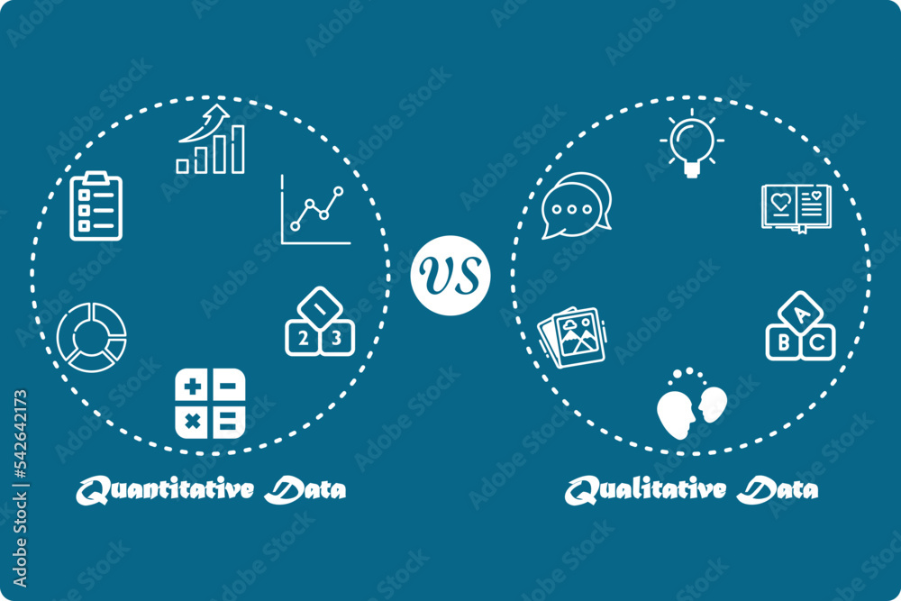 Vector illustration of Quantitative versus Qualitative Data with icons ...