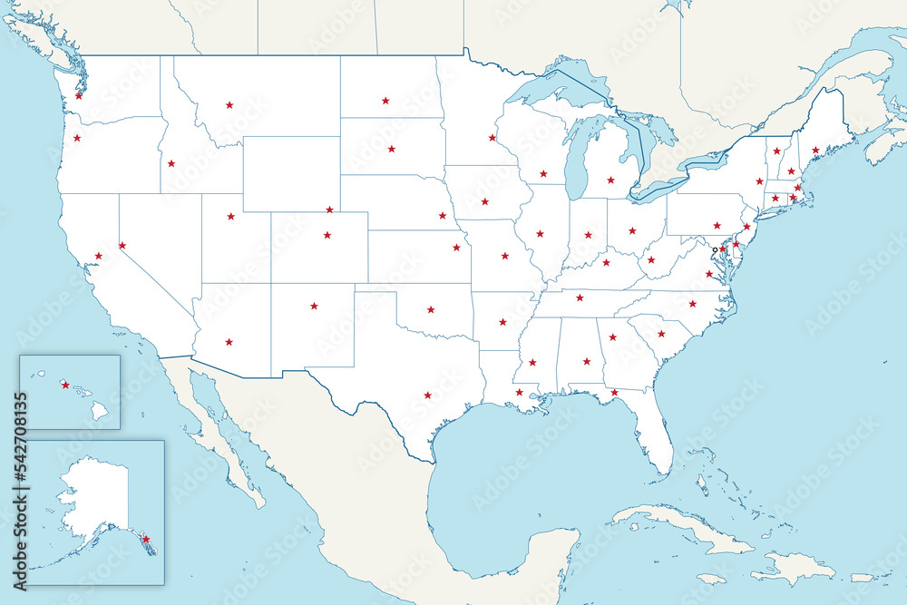 Blank map of the United States for teaching states and state capitals ...