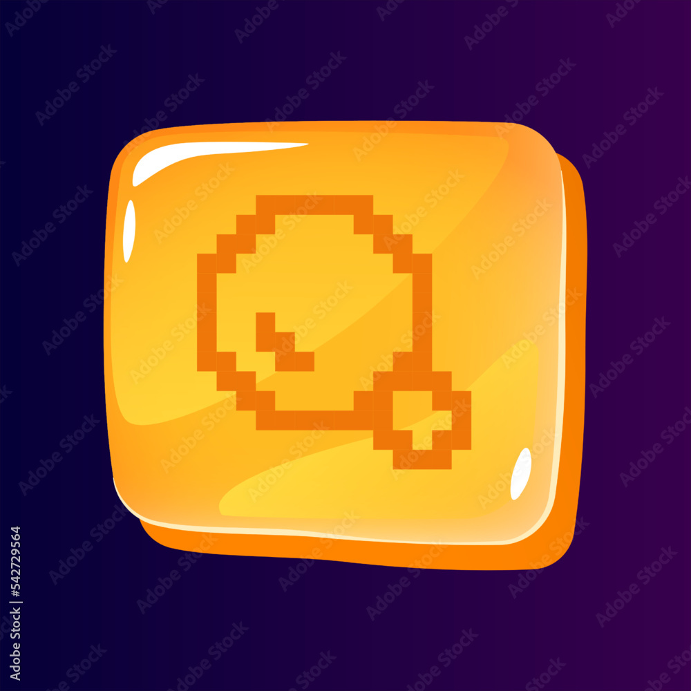 Data seeking glossy ui button with pixelated icon. Online searching. Editable 8bit graphic ...