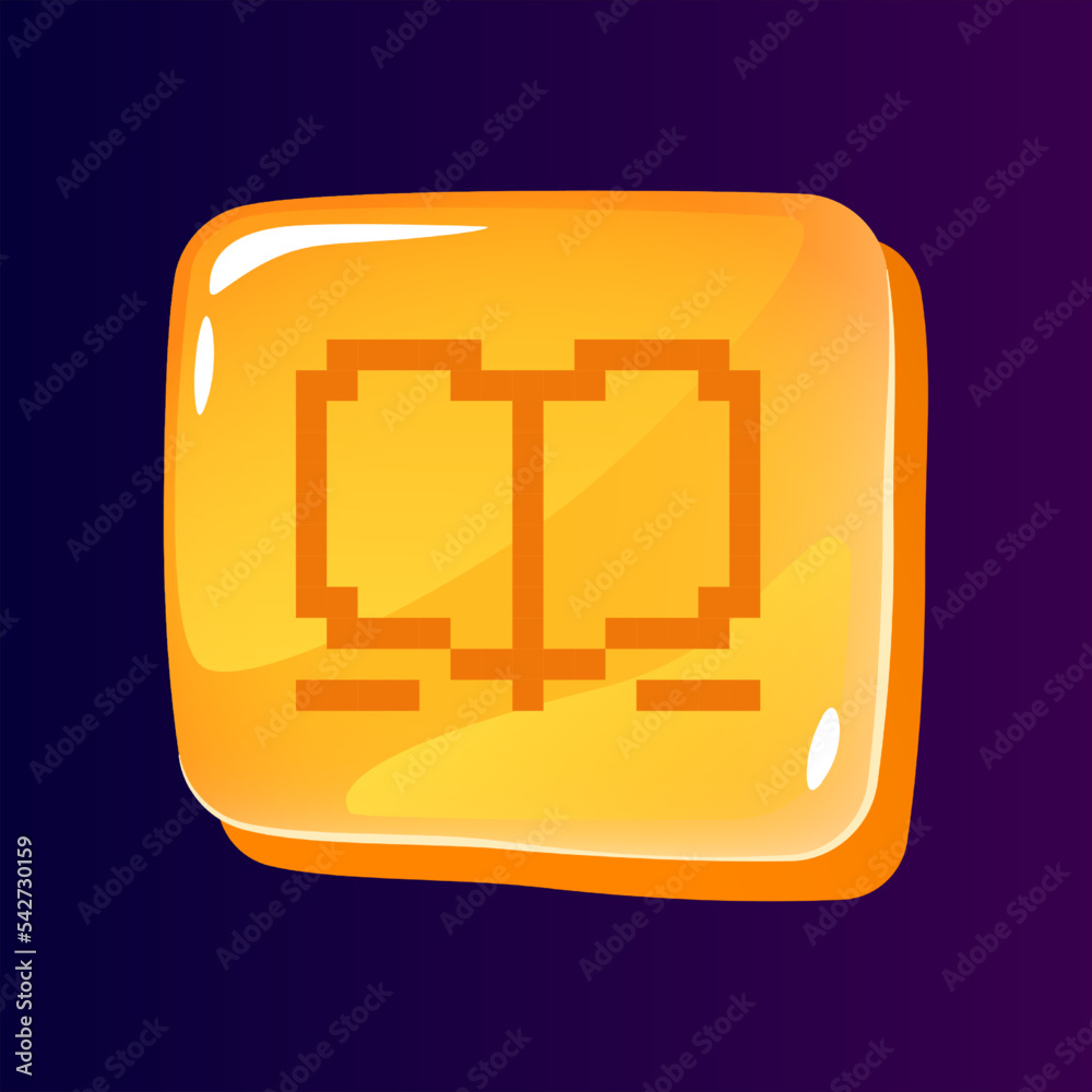 Book glossy ui button with pixelated icon. Bookstore on internet. Editable 8bit graphic element ...